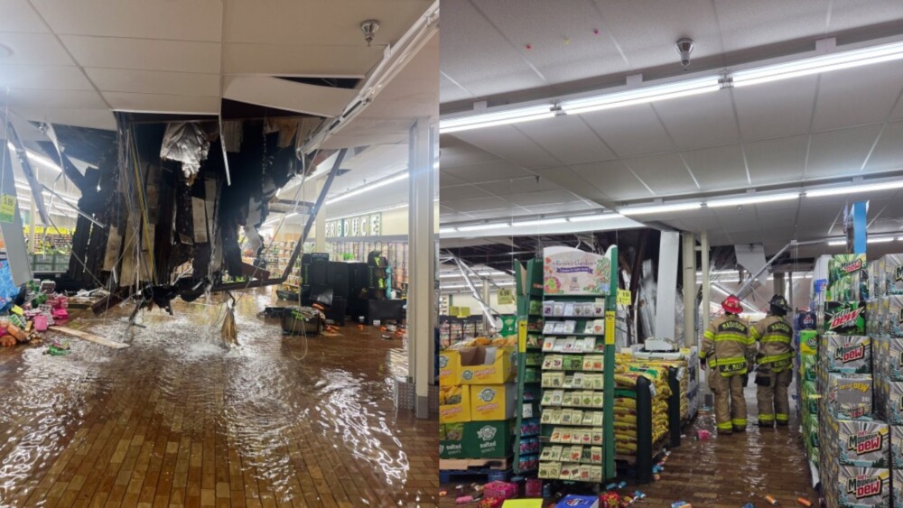 Accumulated storm water causes roof collapse at Madison Woodman's - WTMJ