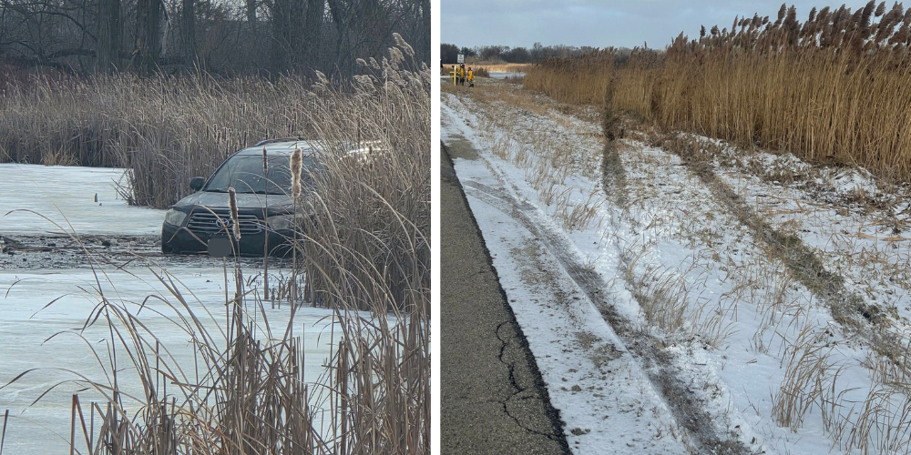 Driver escapes unharmed after SUV breaks through ice on Camp Lake - WTMJ